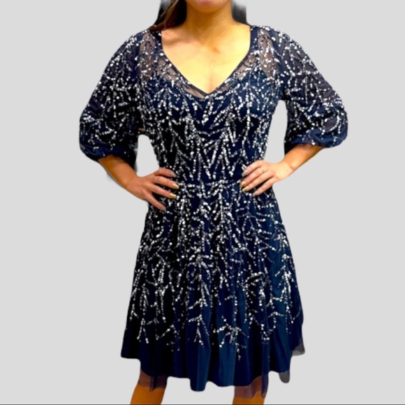 Aidan Mattox | Dresses | Aidan Mattox 34 Sleeve V Neck Sequin Mesh ...